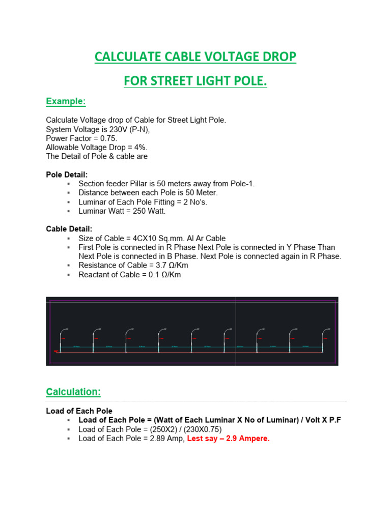 Voltage Drop Calculation for Street Lights | PDF | Volt | Electronics