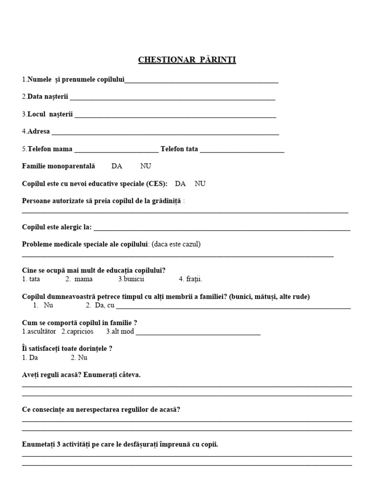 Chestionar - Parinti Sept 2023 | PDF