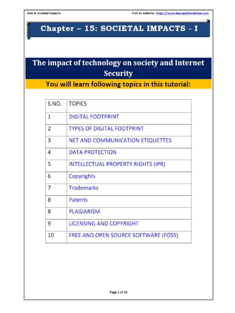 Societal Impact of IT - I Notes | PDF