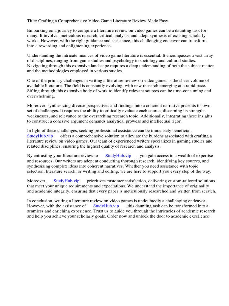 Video Game Literature Review | PDF | Video Games | English As A Second ...