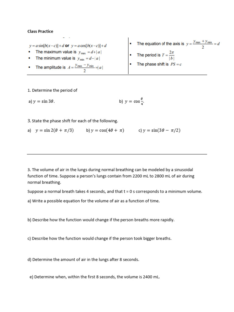Sinusoidal Functions Practice Problems | PDF | Sunset | Wound