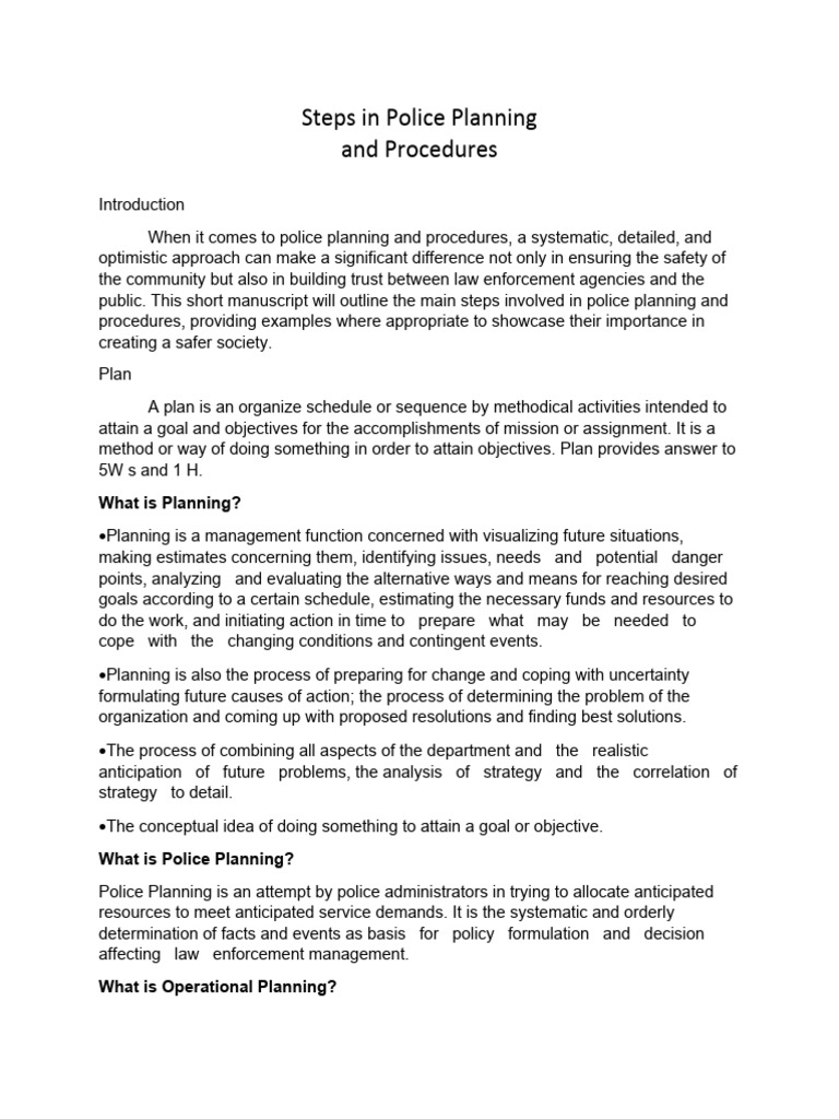 Police Planning and Procedures Guide | PDF | Police | Policy