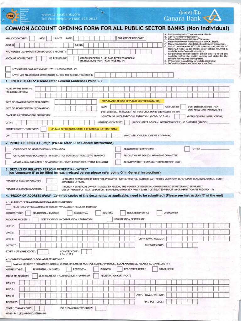 CURRENT ACCOUNT OPENING FORM NF1019 | PDF