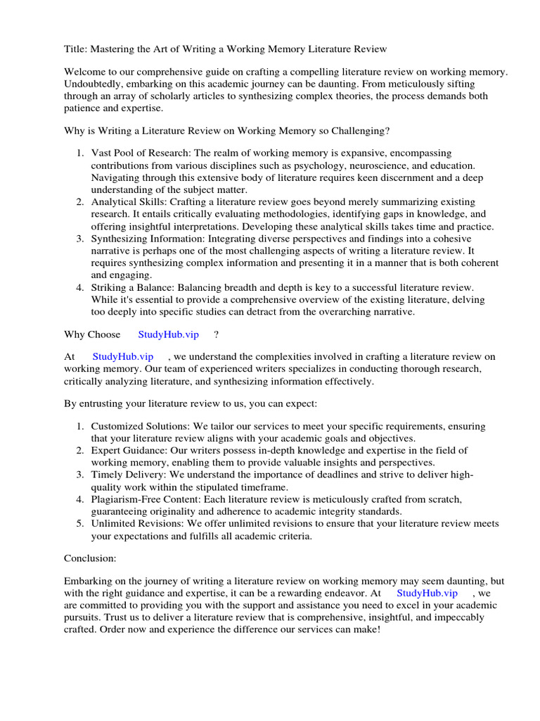 Working Memory Literature Review | PDF | Memory | Working Memory