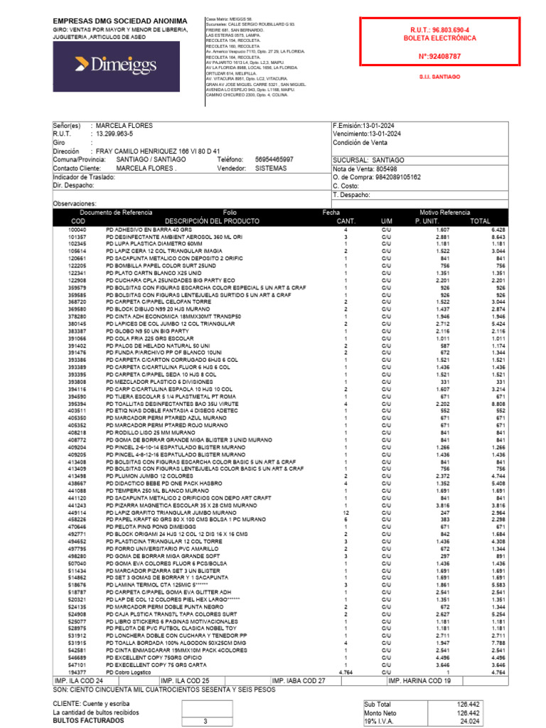 Boleta de Compra de Útiles Escolares 2024 | PDF