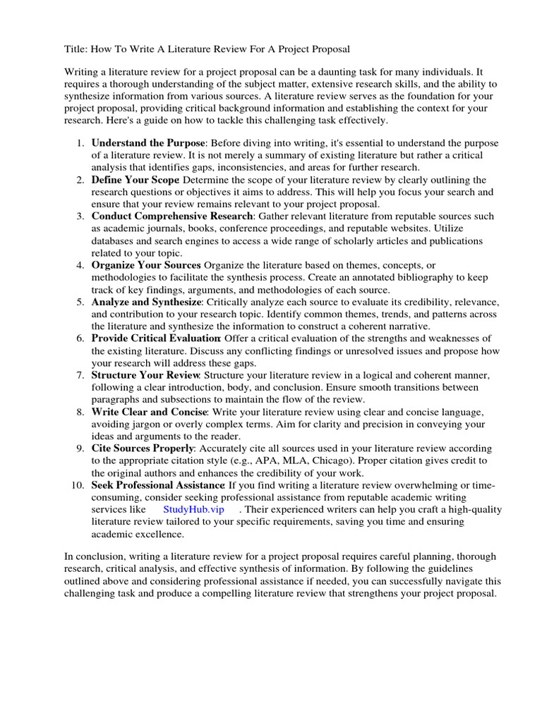 How To Write A Literature Review For A Project Proposal | PDF ...