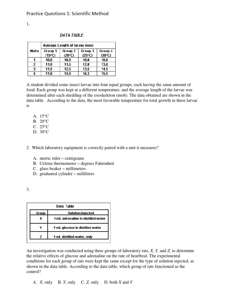 Practice Questions 1 Scientific Method | PDF | Experiment | Temperature