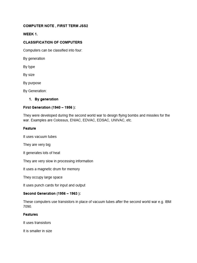 COMPUTER NOTE 1ST TERM jss2 | PDF | Computer Data Storage | Operating ...