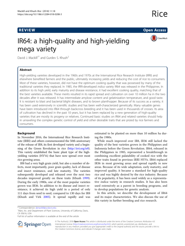 IR64 A High-Quality and High-Yielding Mega Variety | PDF | Plant ...