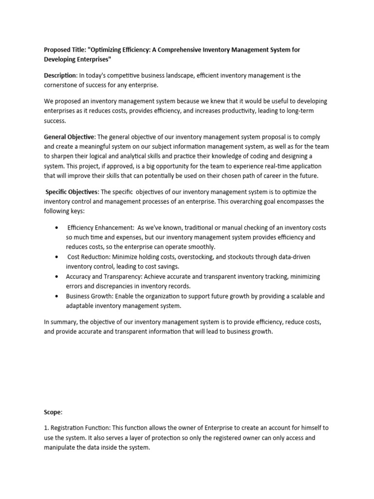 IMS Project ProjProsal Group 4 | PDF | Inventory | Ip Multimedia Subsystem