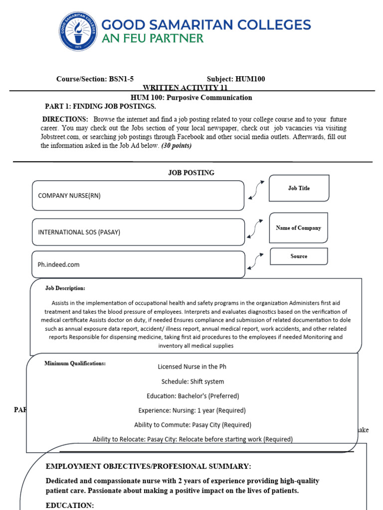 Job Posting and Resume Template for Nursing | PDF | Nursing | Résumé