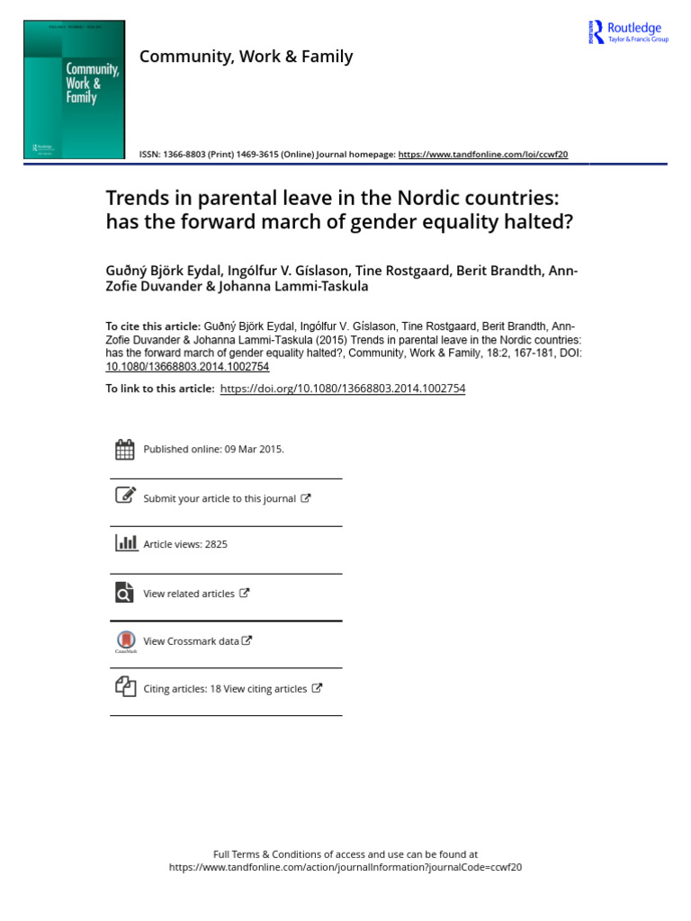 Trends in Parental Leave in The Nordic Countries Has The Forward March ...