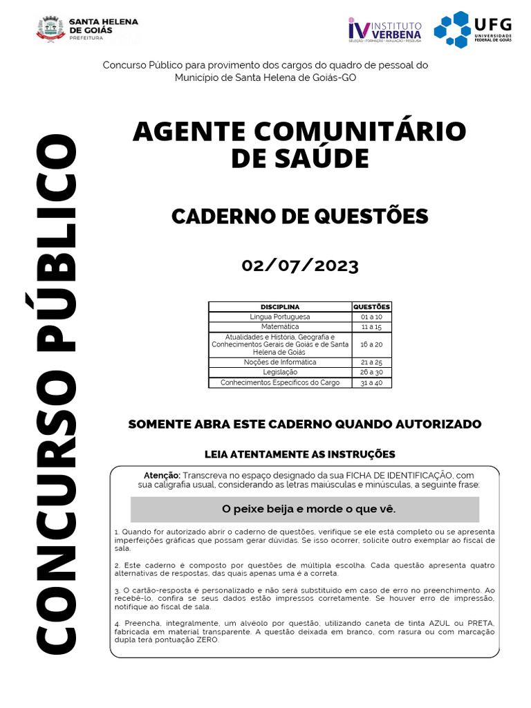 Caderno de Prova - Agente Comunitario de Saude | PDF | Comunicação | Brasil Caderno de Prova - Agente Comunitario de Saude | PDF | Comunicação | Brasil