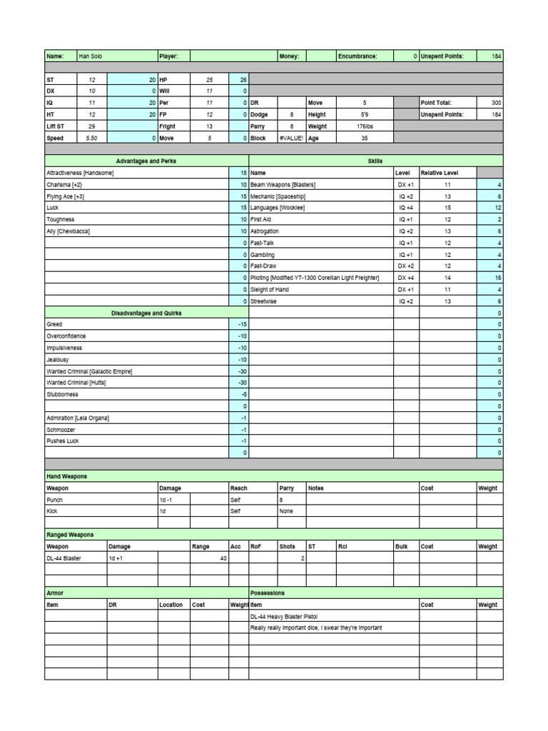 GURPS Character Sheet - Han | PDF