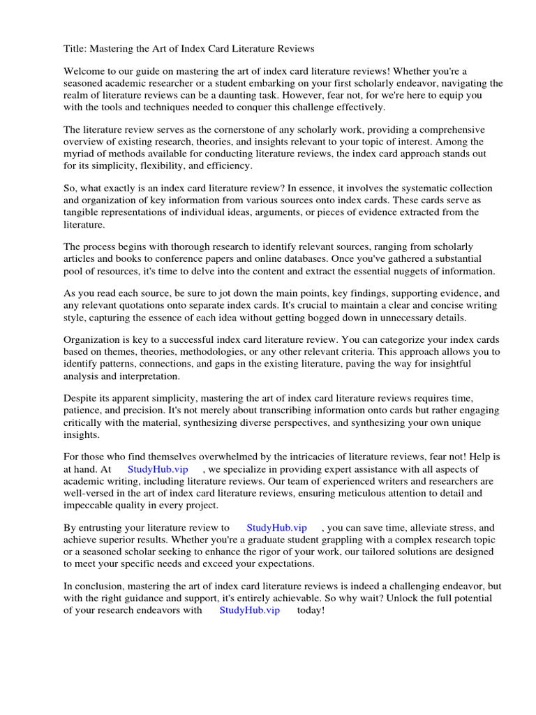 Index Card Literature Review | PDF | Literature Review | Books