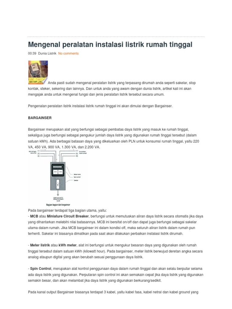 Mengenal Peralatan Instalasi Listrik Rumah Tinggal RIAN | PDF
