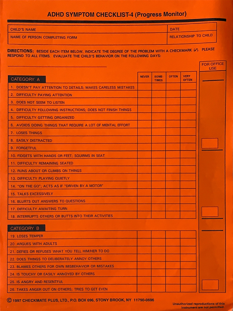 Adhd Checklist-4 | PDF