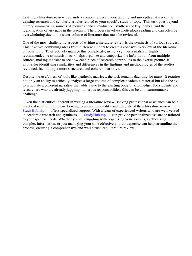 Writing A Literature Review and Using A Synthesis Matrix Ncsu | PDF ...