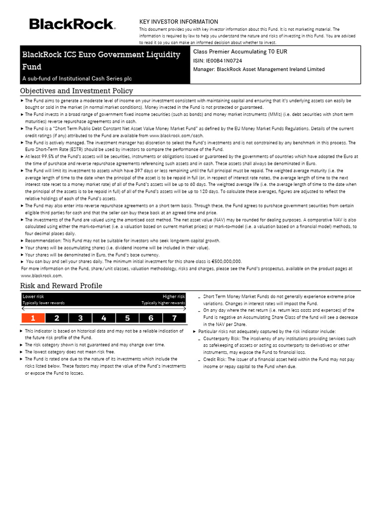 Ucits Kiid Blackrock Ics Euro Government Liquidity Fund Premier Acc t0 ...