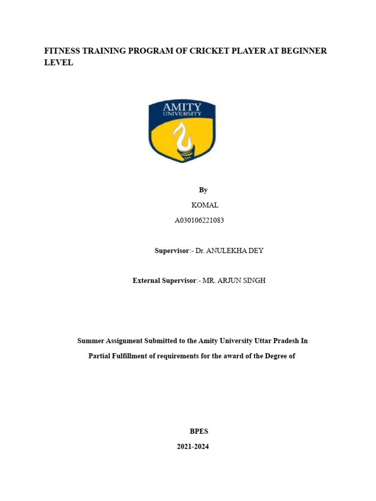 Beginner Cricket Player Fitness Program | PDF