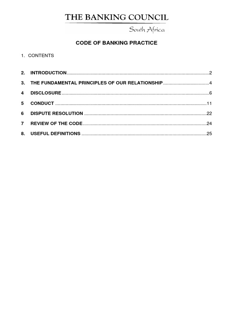 Code of Banking Practice South Africa | PDF | Credit Card | Cheque
