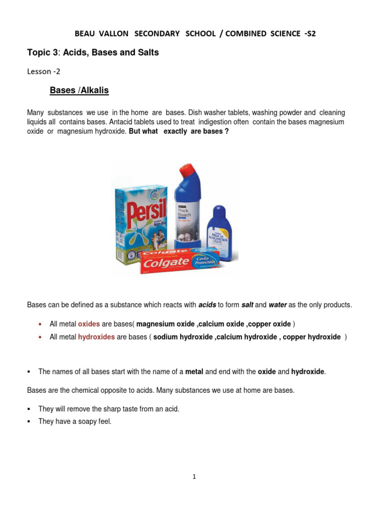 aCIDS BASES AND SALTS | PDF | Hydroxide | Acid