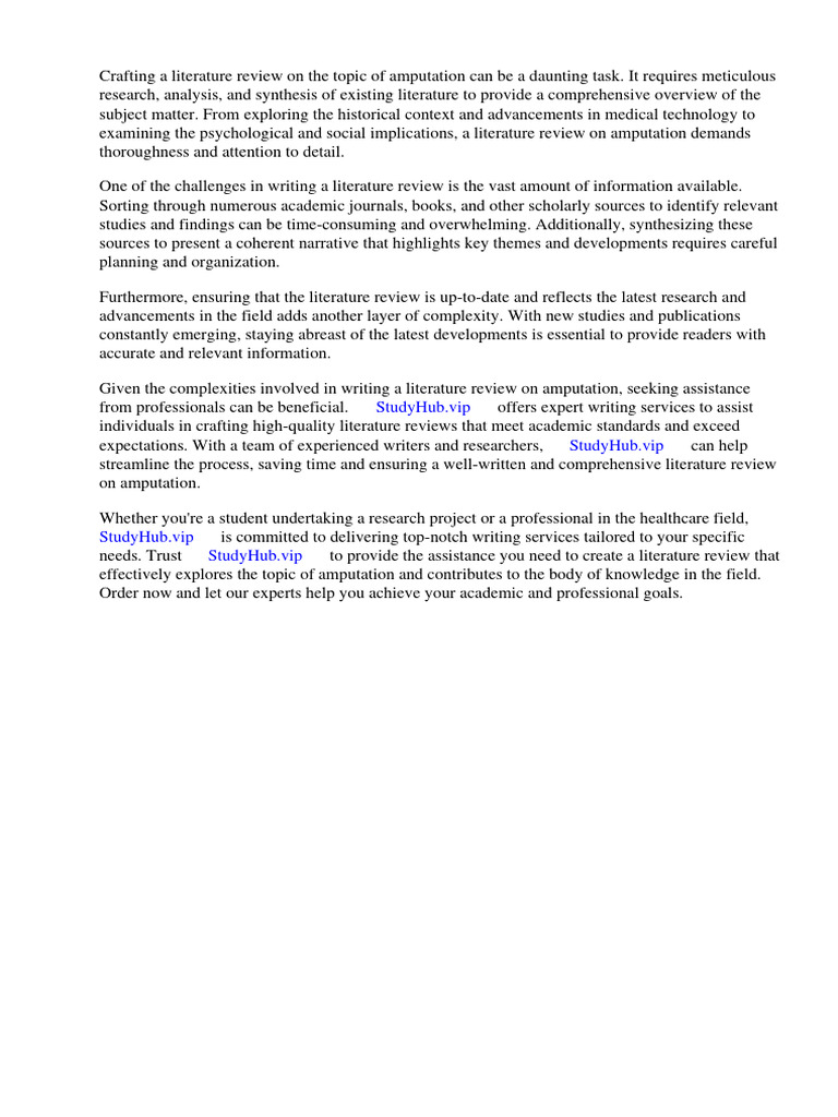 Literature Review On Amputation | PDF | Amputation | Prosthesis
