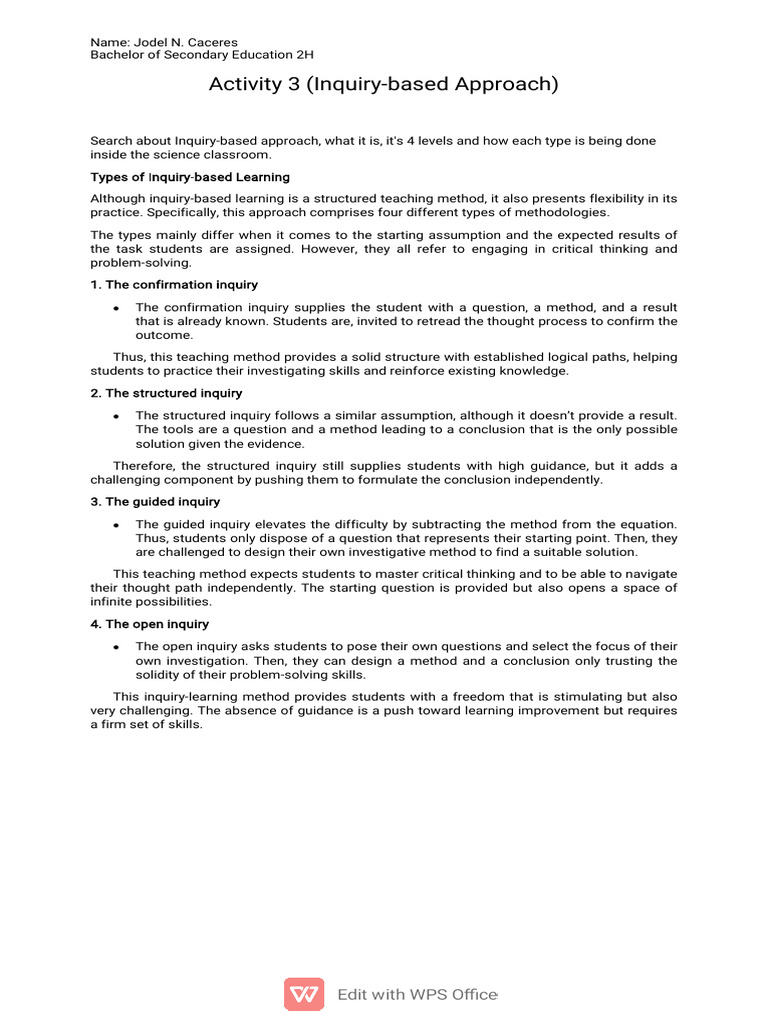 TEACHING SCIENCE - Activity 3 | Download Free PDF | Inquiry Based ...