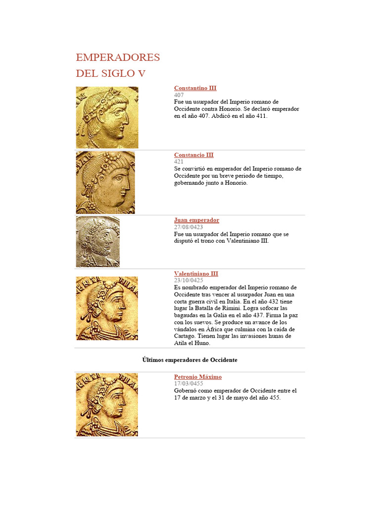 Emperadores - Siglo V | PDF | Emperadores romanos | Antigüedad tardía