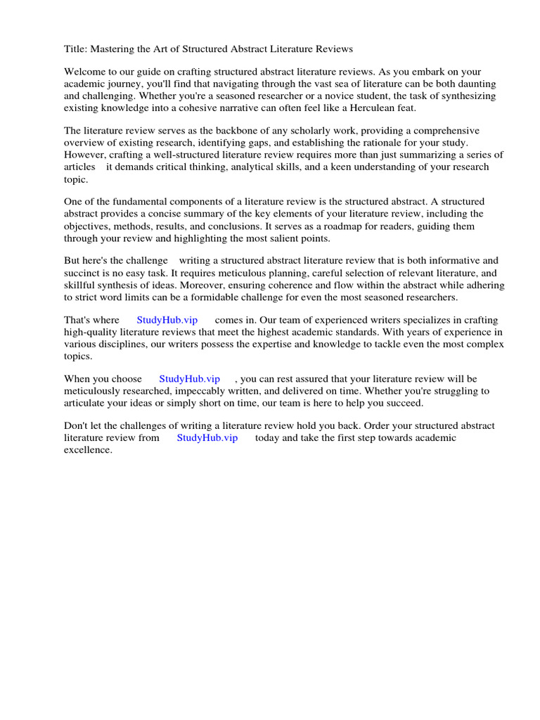 Structured Abstract Literature Review | PDF | Abstract (Summary ... Structured Abstract Literature Review | PDF | Abstract (Summary ...