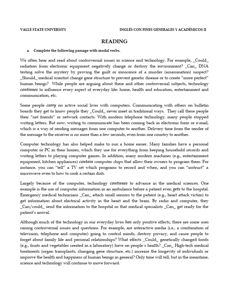 Modal Verbs READING | PDF | Science