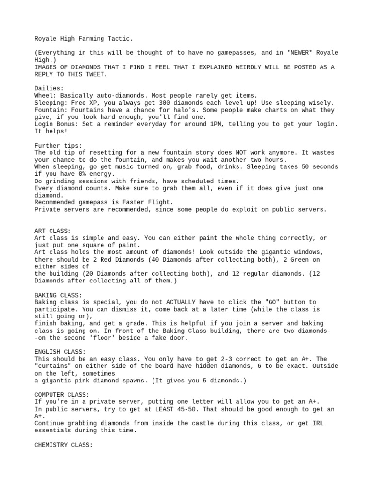 Royale High Diamond Farming Guide | PDF