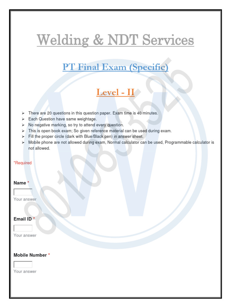 Level II PT Exam for Welding NDT Services | PDF | Water | Solubility