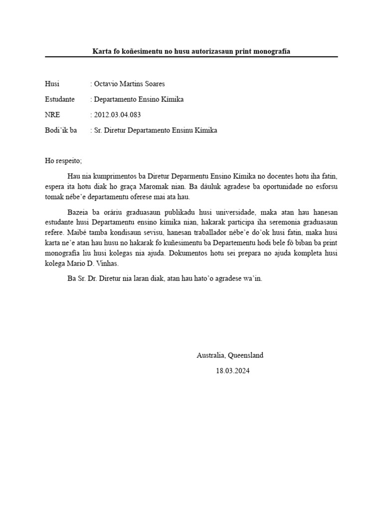 Karta Autorizasaun | PDF