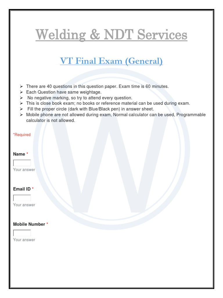 VT Final Exam (General) | PDF | Welding | Construction
