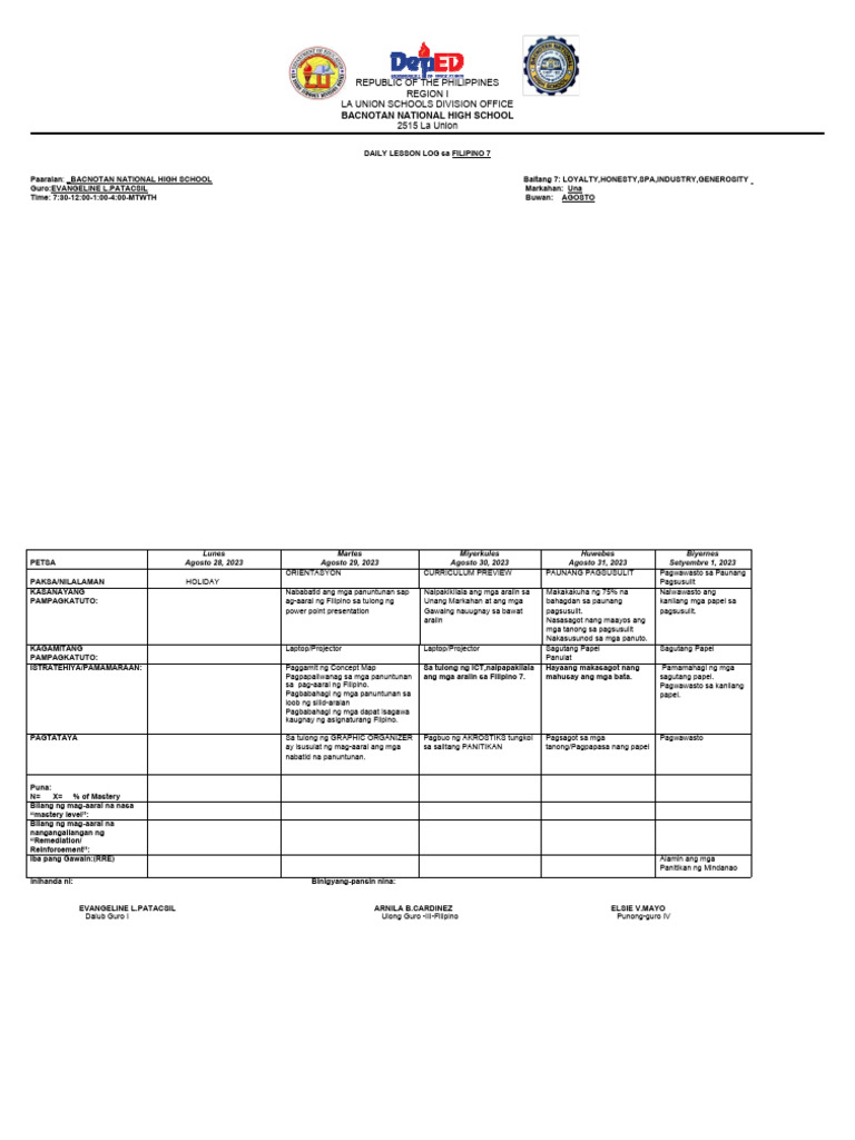Daily Lesson Plan - E.patacsil-Agosto 29-Sept.1,2023 | PDF