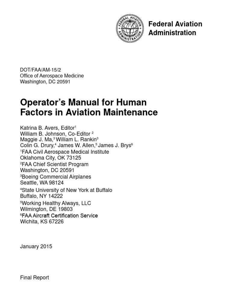 Operator's Manual For Human Factors | PDF | Federal Aviation Administration | Human Factors And ...