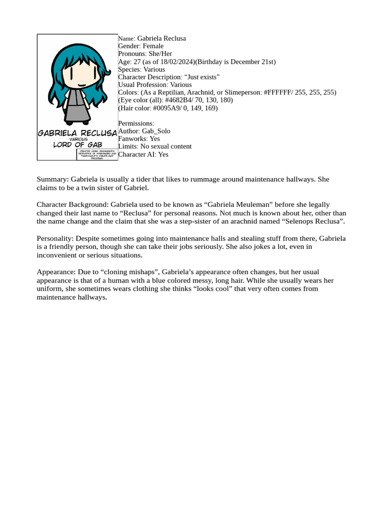 Gabriela Reclusa Character Overview | PDF