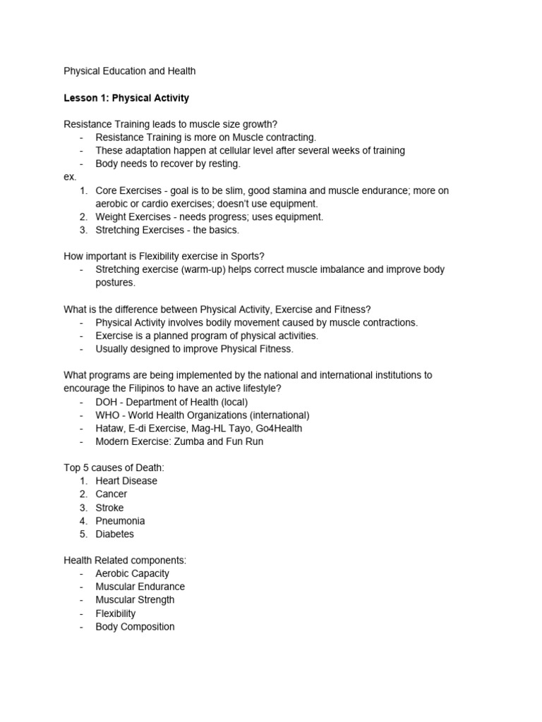 Physical Education: Exercise & Health Insights | PDF | Strength ...