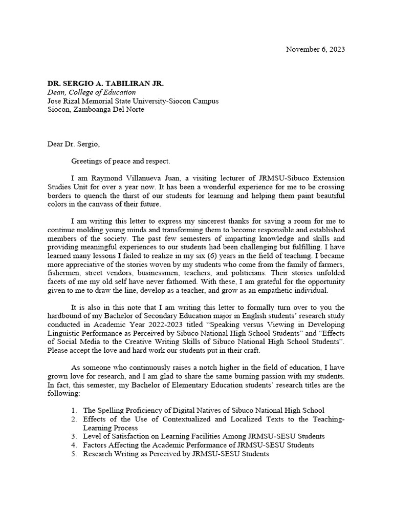 Letter To The Dean | PDF