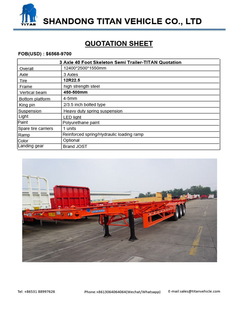 3 Axle 40 Foot Skeleton Trailer - Quotation | PDF | Axle | Semi Trailer ...