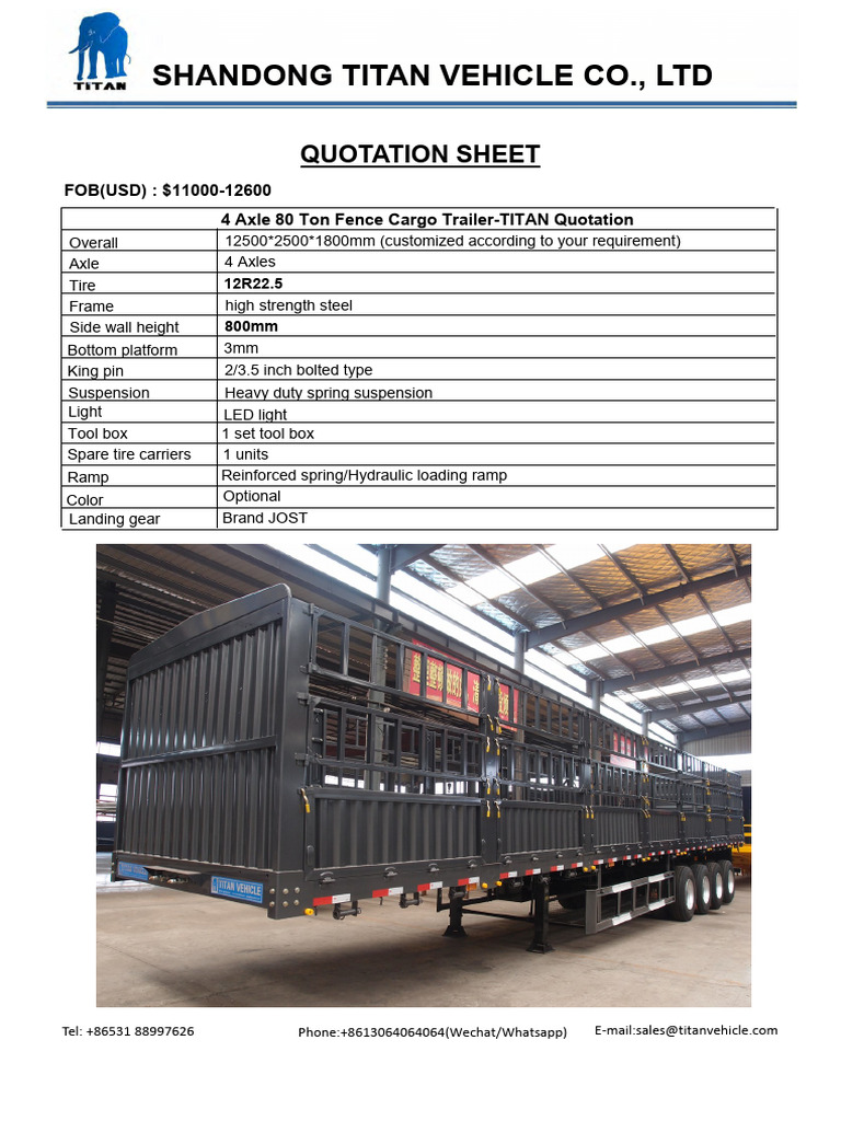 80T Fence Semi Trailer - Quotation | PDF | Trailer (Vehicle) | Axle