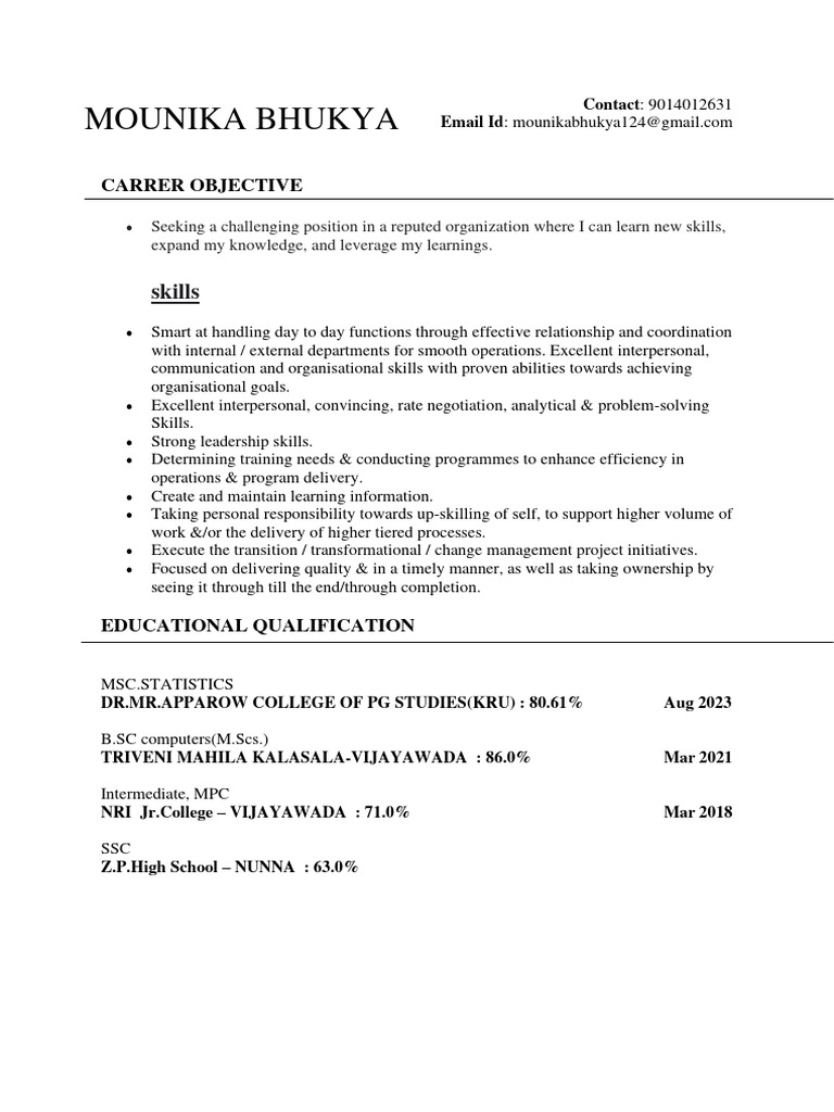 Mounika Resume 22 | PDF Mounika Resume 22 | PDF