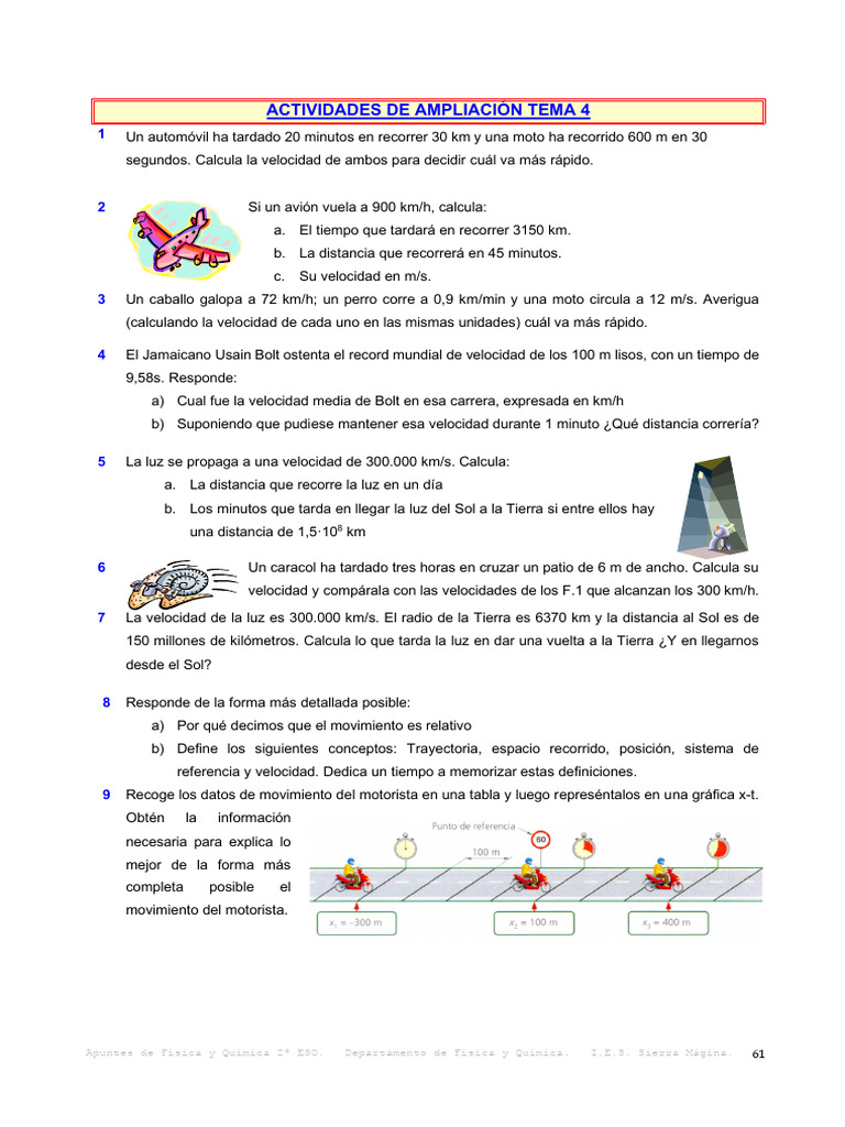 Ejercicios Tema 4 2º Eso | PDF | Velocidad | Aceleración
