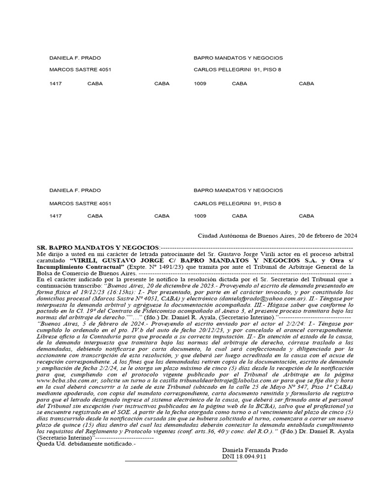 Modelo Carta Documento | Descargar gratis PDF | Arbitraje | Justicia
