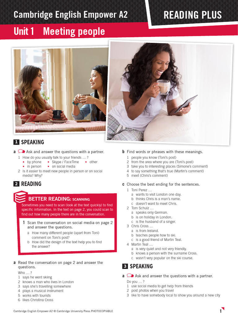 Empower A2. Reading Plus Worksheets | PDF