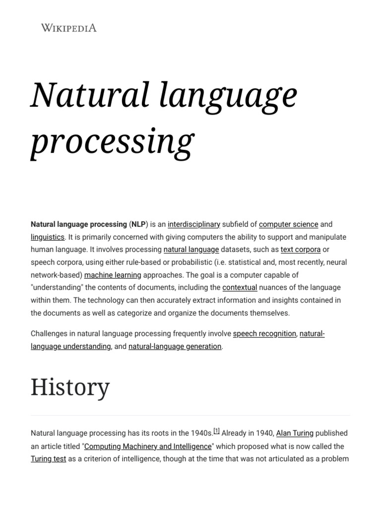 Natural Language Processing - Wikipedia | PDF | Grammar | Artificial Intelligence