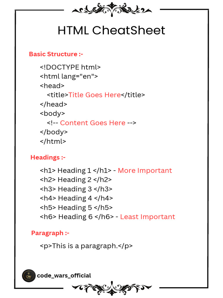 HTML Cheat Sheet | PDF | Html | Html Element HTML Cheat Sheet | PDF | Html | Html Element