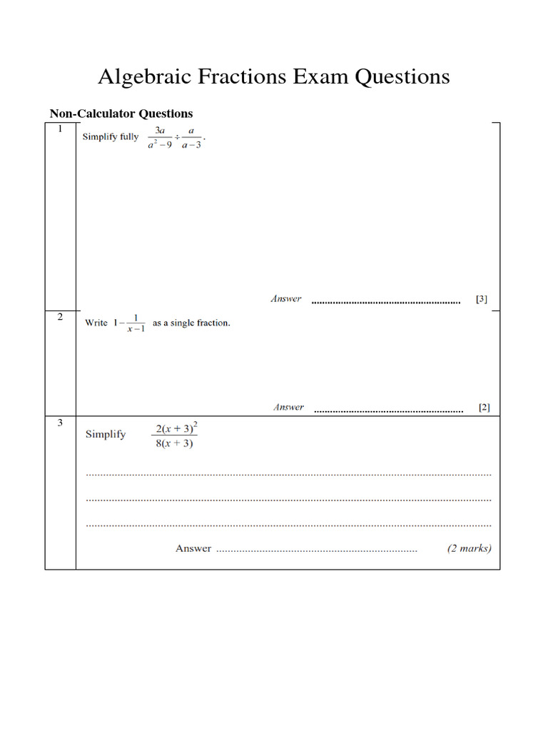 Algebraic Fractions Exam Questions | PDF