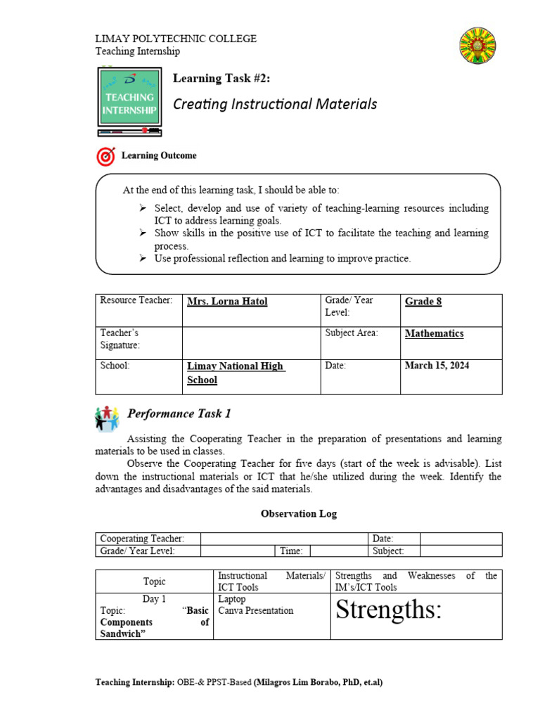 Learning Task 2 Creating Instructional Materials | PDF | Educational ...